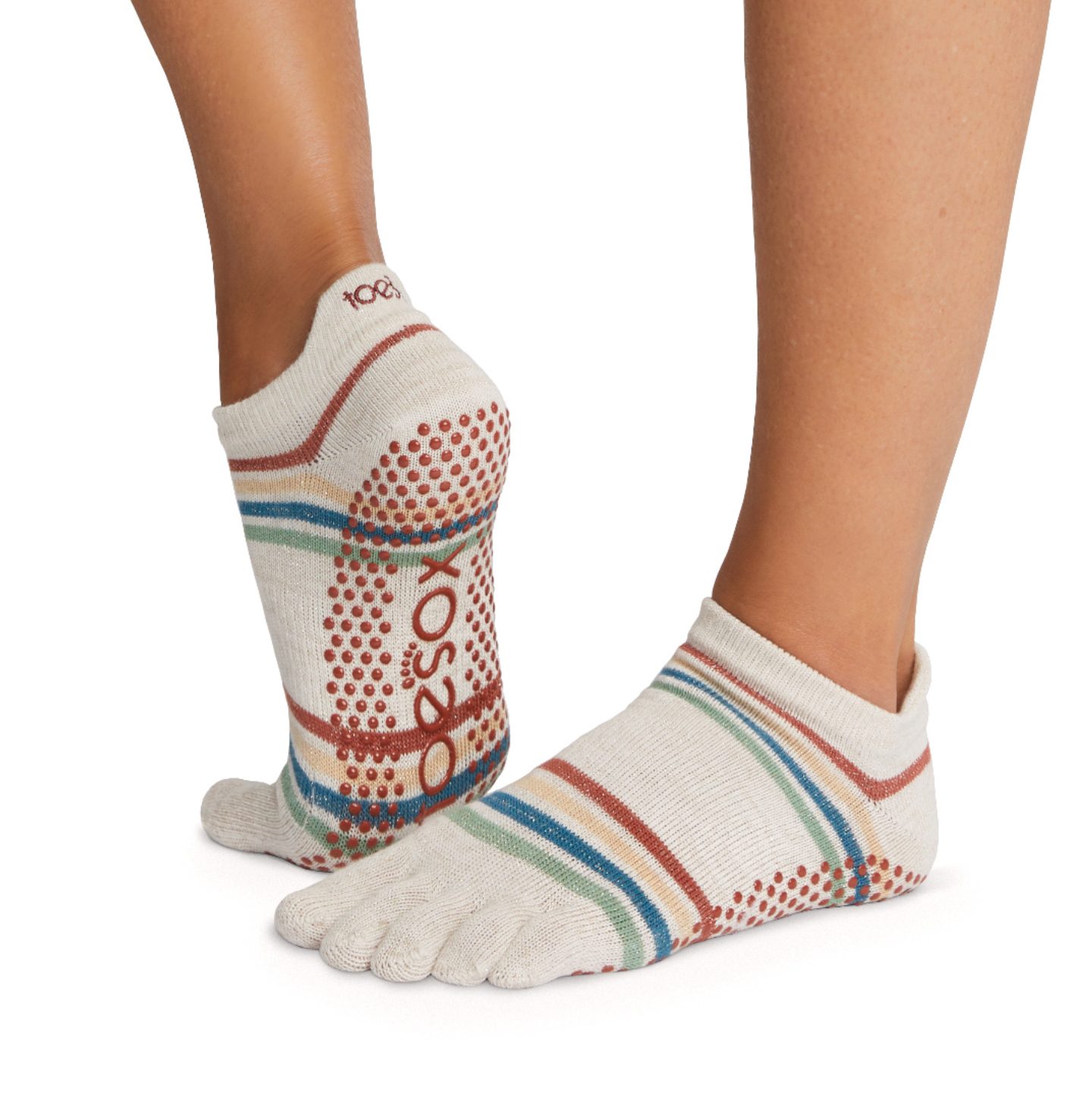 Anti-slip Socks from Toesox in Vintage Rainbow with toes • Yoga ...